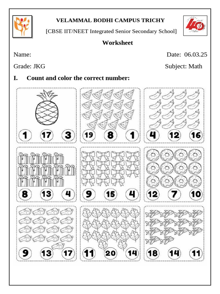 JKG Math Worksheet for Counting | PDF