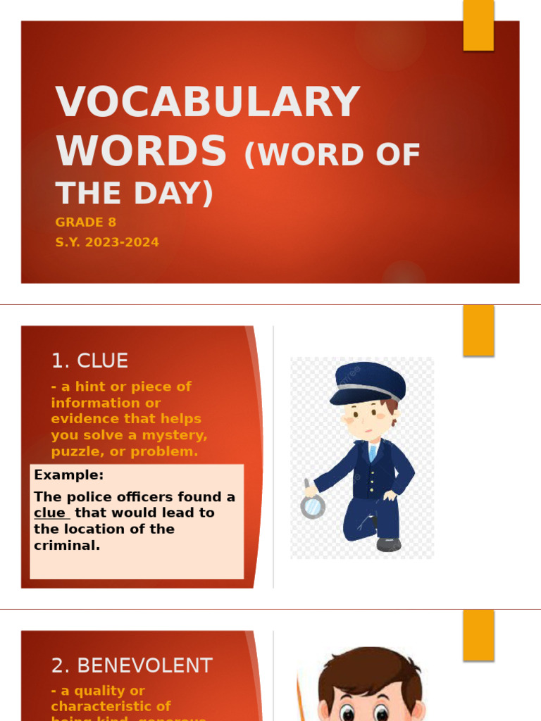 Grade 8 - Vocabulary Words (Word of The Day) | PDF