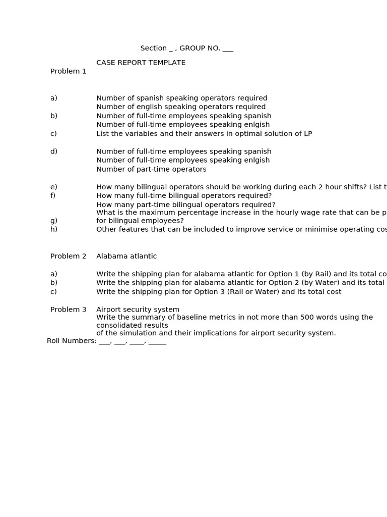 Case Report Template for Operations Analysis | PDF