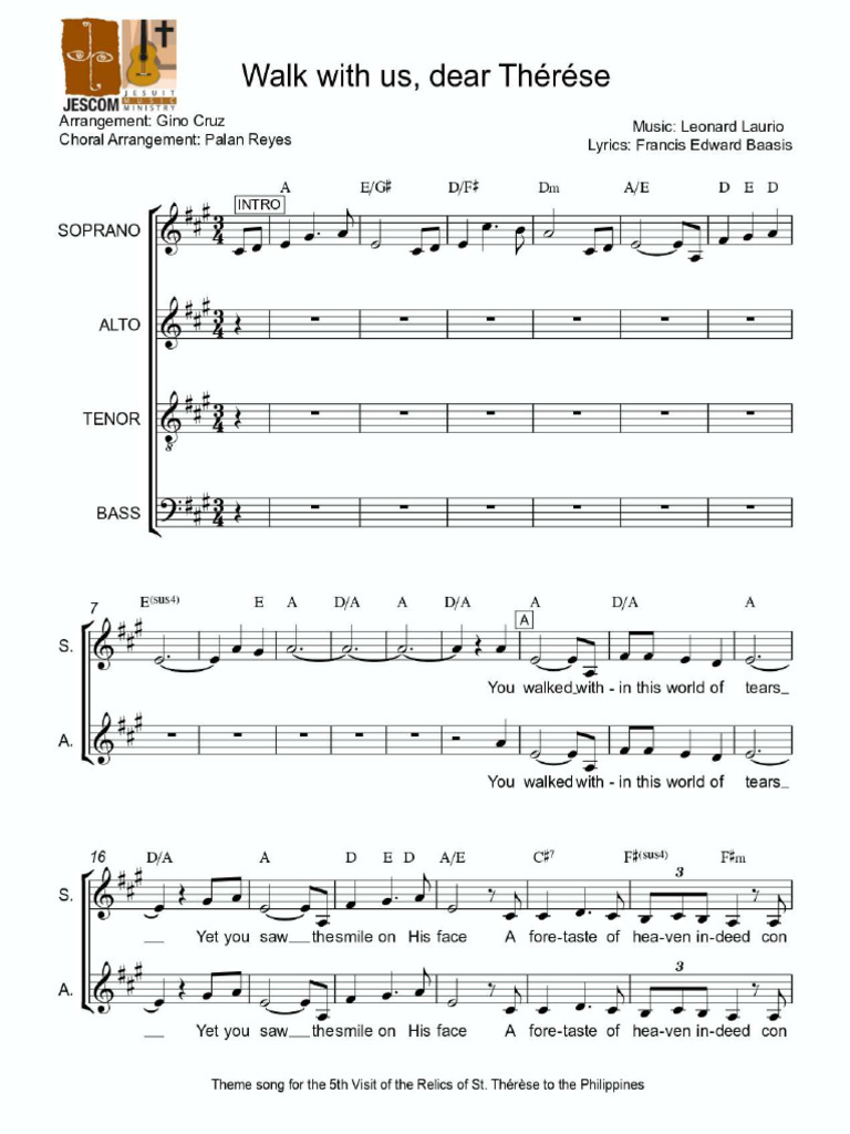 CHORAL-Walk With Us, Dear Thérèse - Full Score | PDF