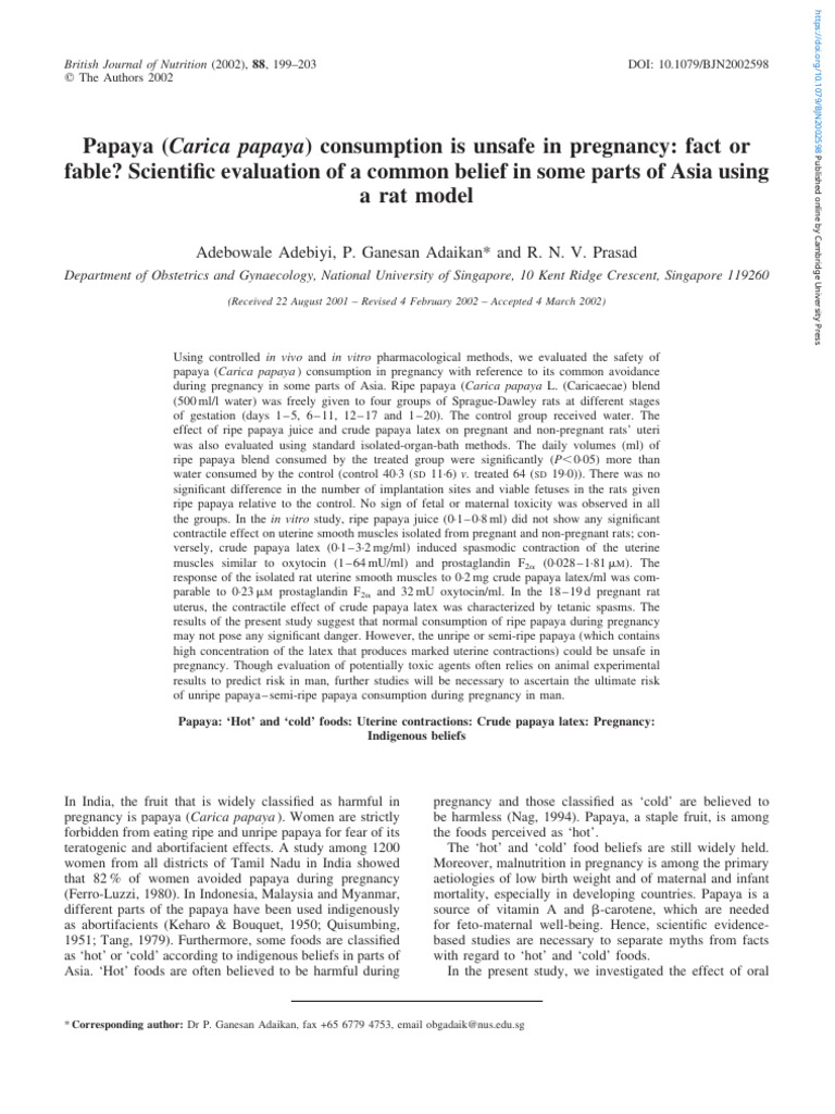 Papaya Carica Papaya Consumption is Unsafe in Pregnancy Fact or Fable ...
