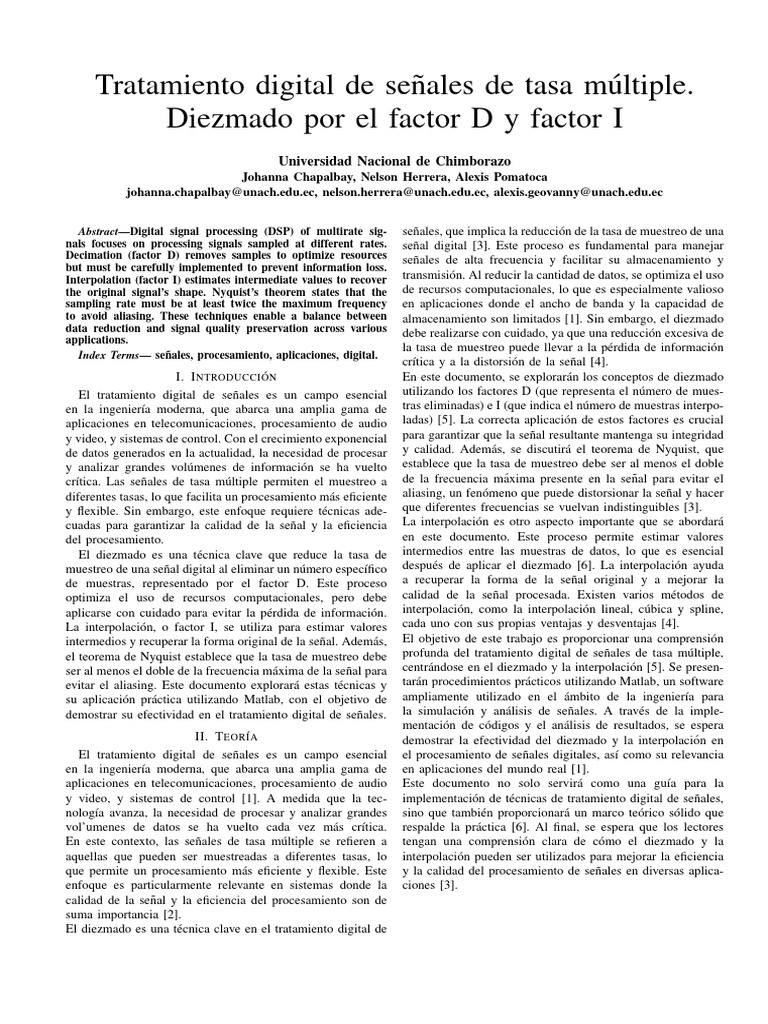 1 Tratamiento Digital de Señales de Tasa Múltiple Diezmado Por El Factor D y Factor I | PDF ...