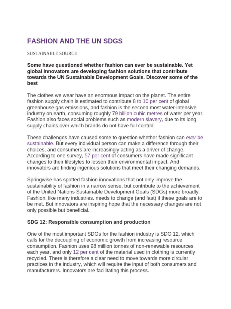 Sustainable Fashion Innovations for SDGs | PDF | Sustainability | Fashion