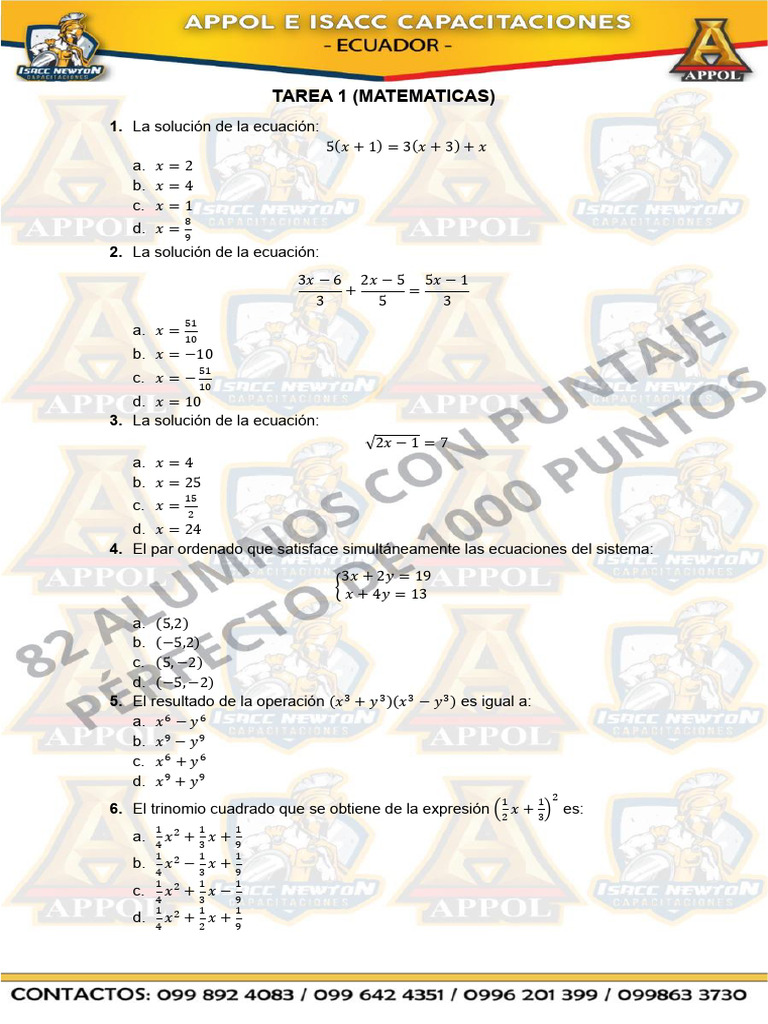 Tarea 1 (Matematicas) | PDF | Matemáticas | Álgebra