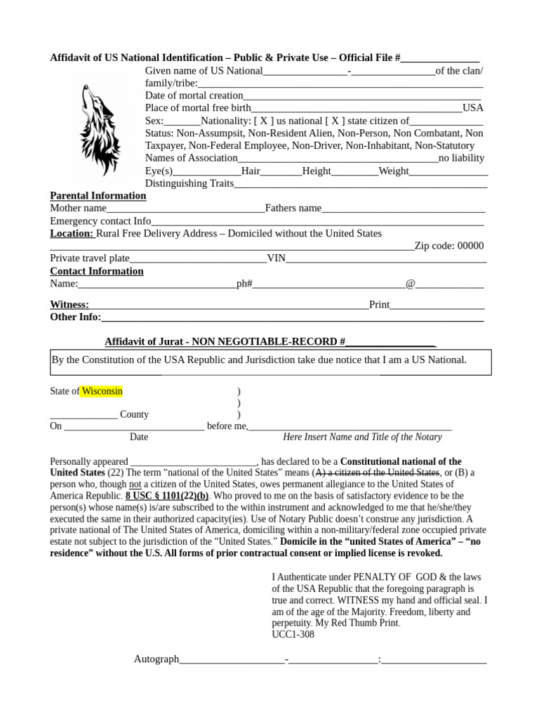 US National Identification Affidavit | PDF | Affidavit | Government And ...