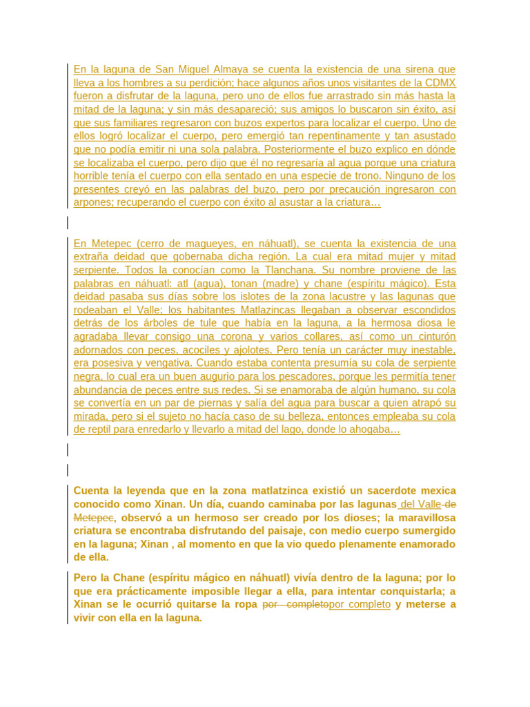 Leyendas de la Tlanchana y Xinan | PDF