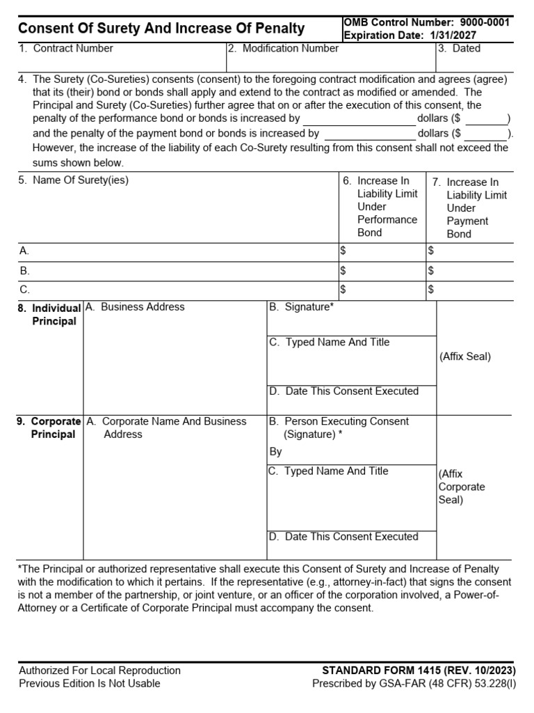 Consent of Surety and Increase of Penalty | PDF | Office Of Management And Budget | Surety