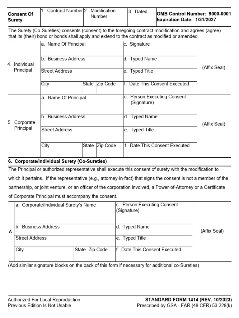 Consent of Surety OMB Control Number: 9000-0001 Expiration Date: 1/31 ...