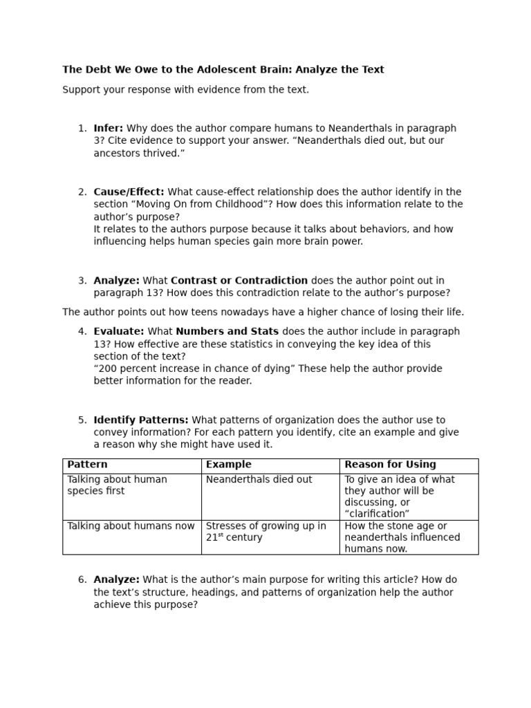 (Debt We Owe To The Adolescent Brain Analysis Text) The Debt We Owe To ...