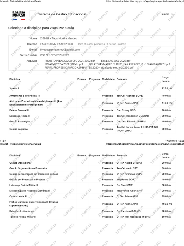 Disciplinas - CFO III 2022 | PDF | Militar | Política de defesa