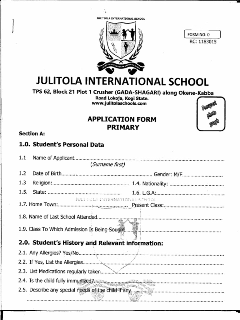 Application Form Primary | PDF