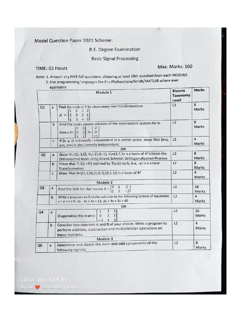 BSP Model Question Paper | PDF