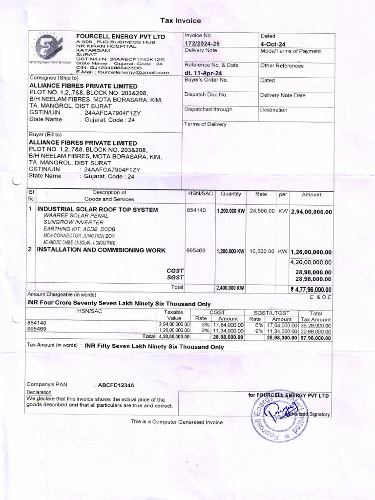 Annexure-4 Original Installation Invoice | PDF