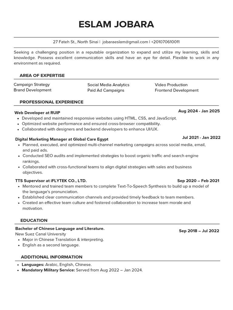 Eslam Jobara: Area of Expertise | PDF