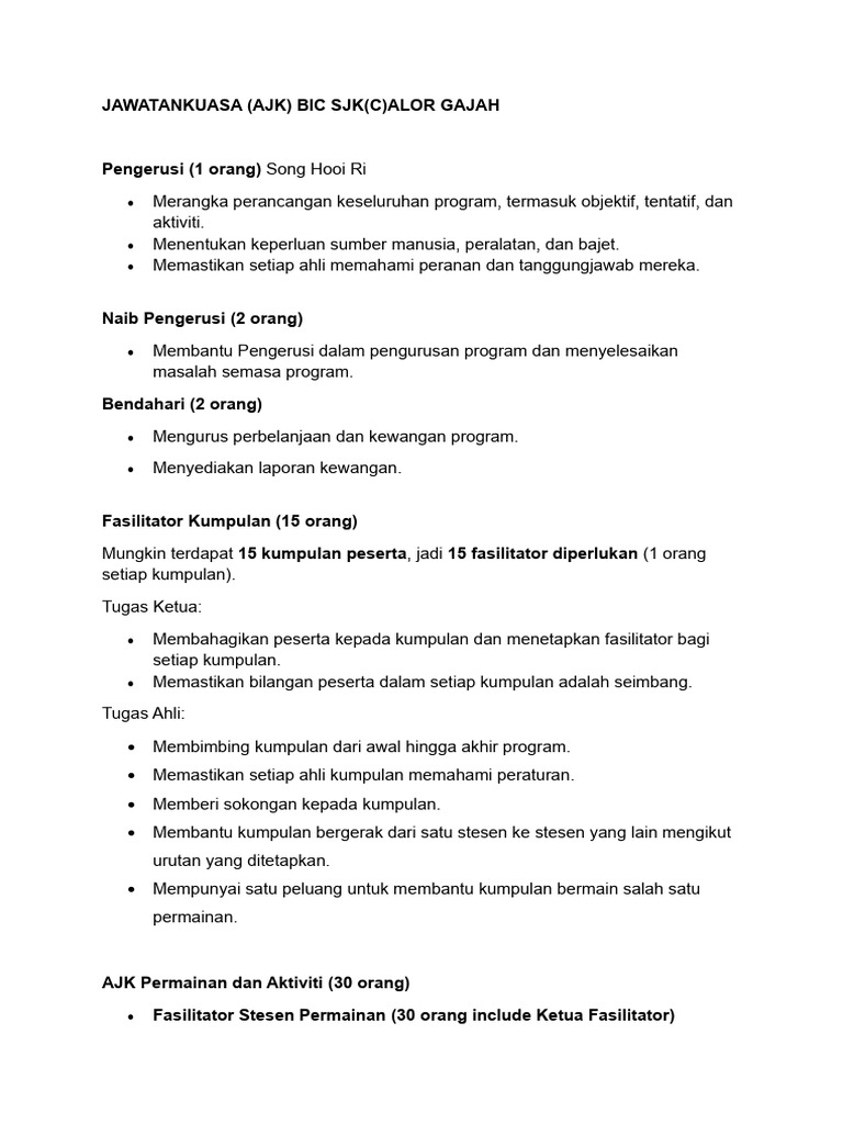 Jawatankuasa (Ajk) Bic SJK (C) Alor Gajah | PDF