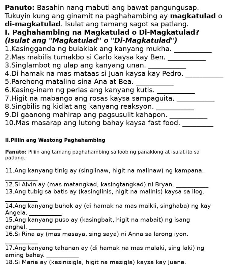 Filipino Worksheet Today | PDF