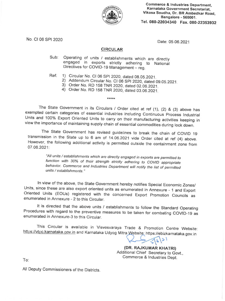 Circular To Allow Export Units To Operate | PDF