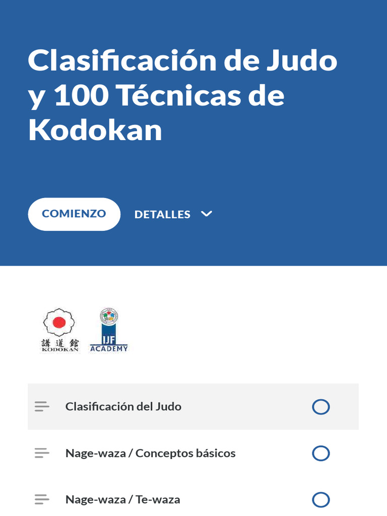 Clasificación de Judo y 100 Técnicas de Kodokan | PDF