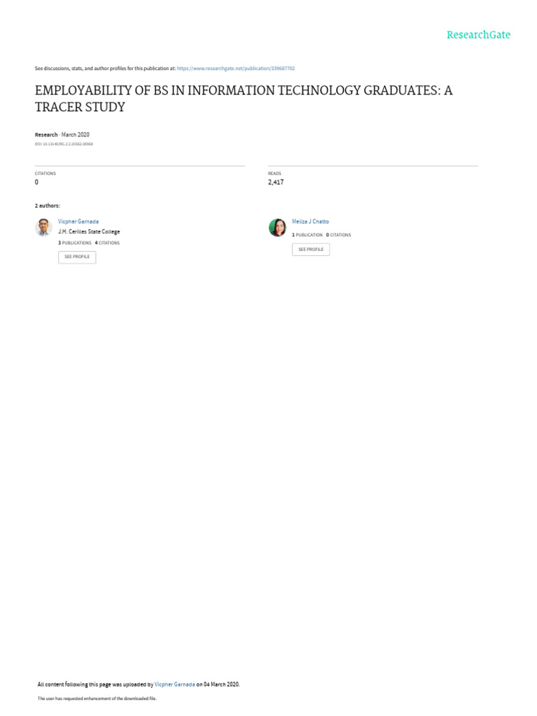 Employability of BS in Information Technology Graduates - A Tracer ...