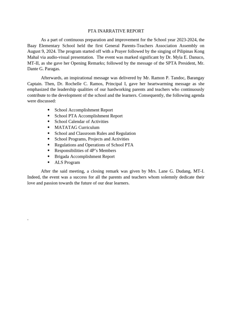 Pta General Assembly 2024 | PDF