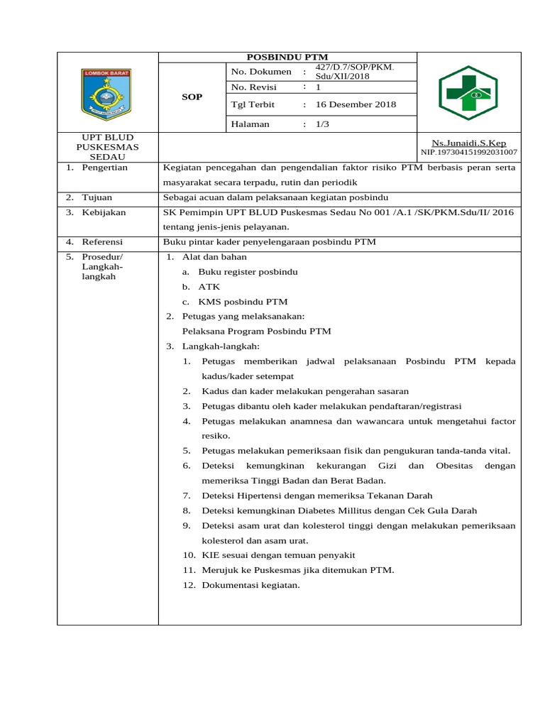 Sop Posbindu Revisi | PDF