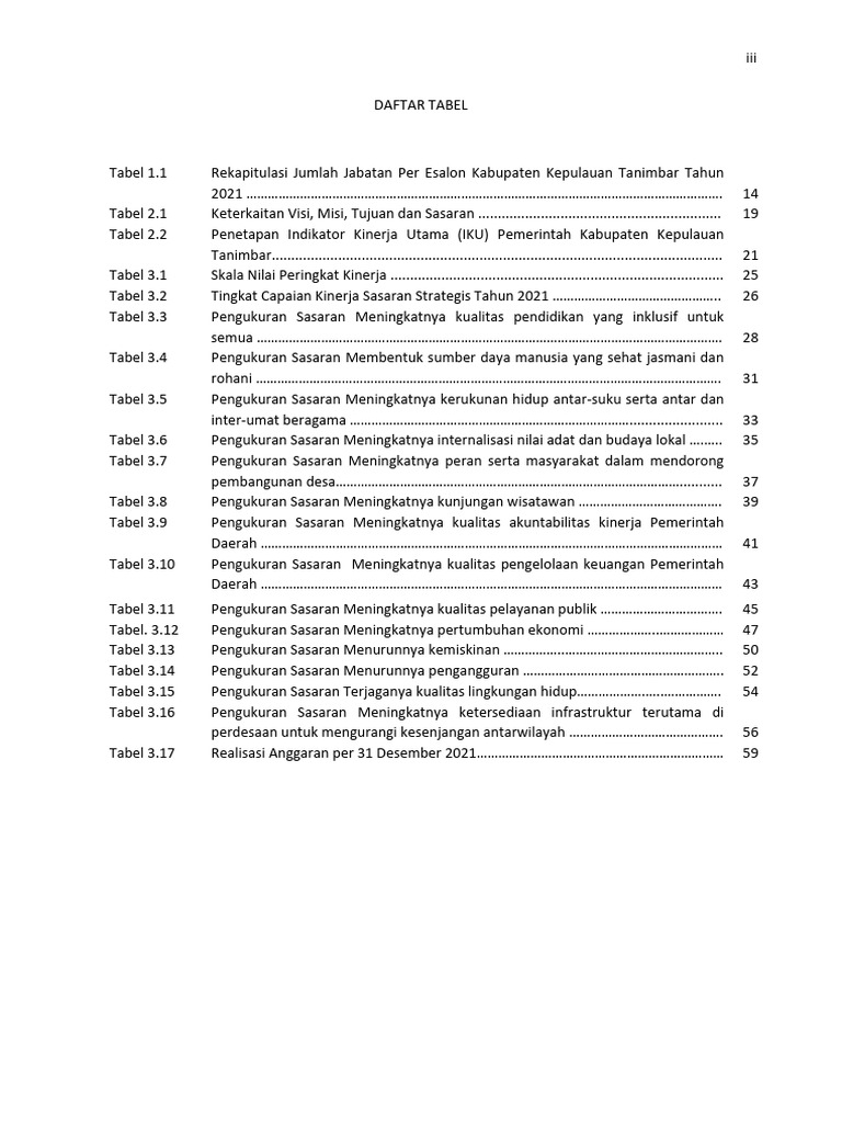 PDF Daftar Tabel Lkip 2021 | PDF