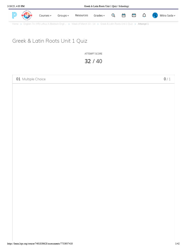 Greek & Latin Roots Unit 1 Quiz | PDF | Water | Sea