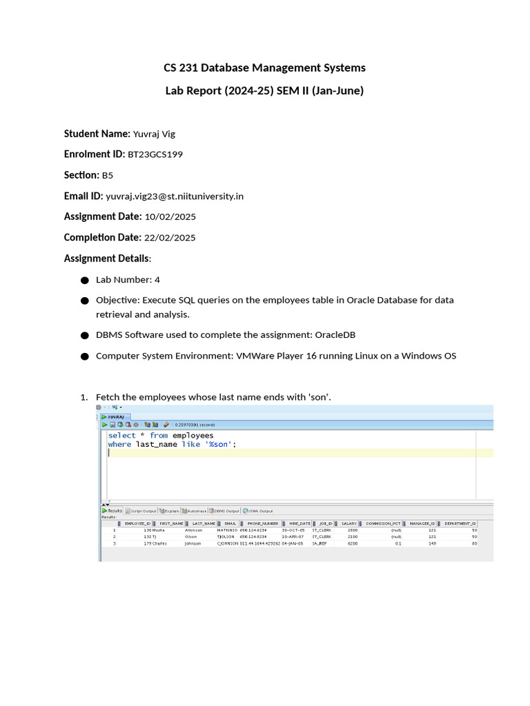 DBMS Lab4.2 BT23GCS199 YurvajVig | PDF