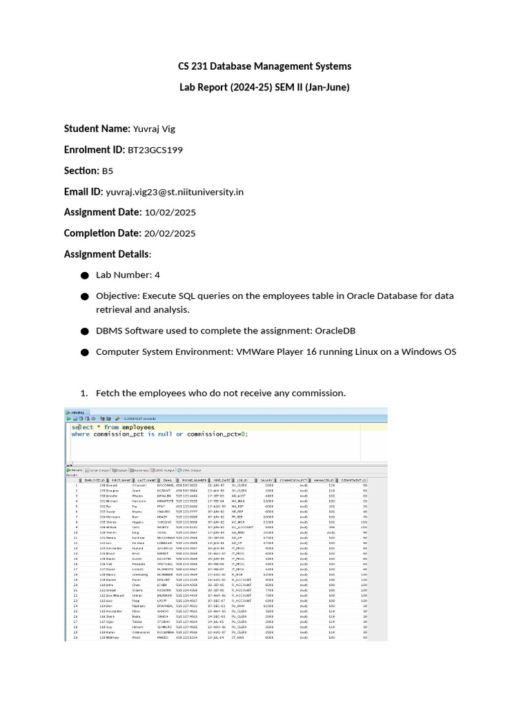 DBMS Lab4.1 BT23GCS199 YurvajVig | PDF