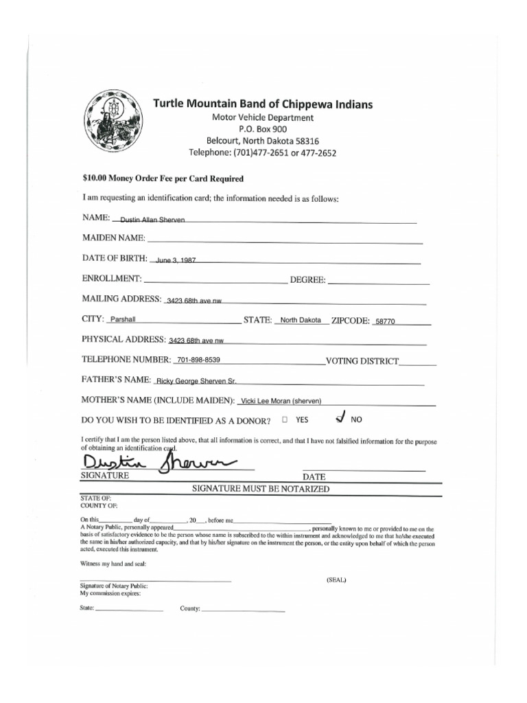 Tribal ID form. | PDF