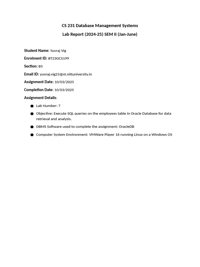 Dbms Lab7 Bt23gcs199 Yurvajvig | PDF