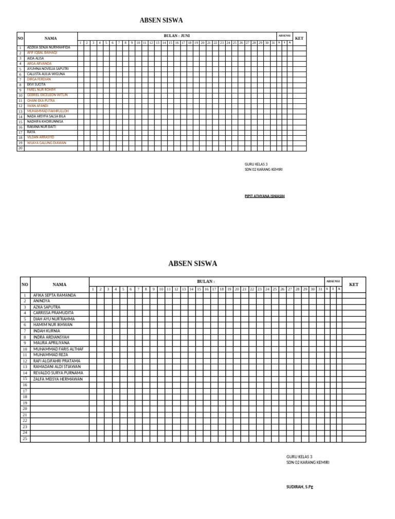 ABSEN SISWA | PDF