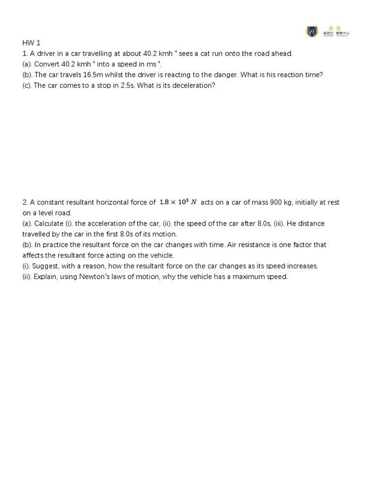 Physics 1 Homework | PDF