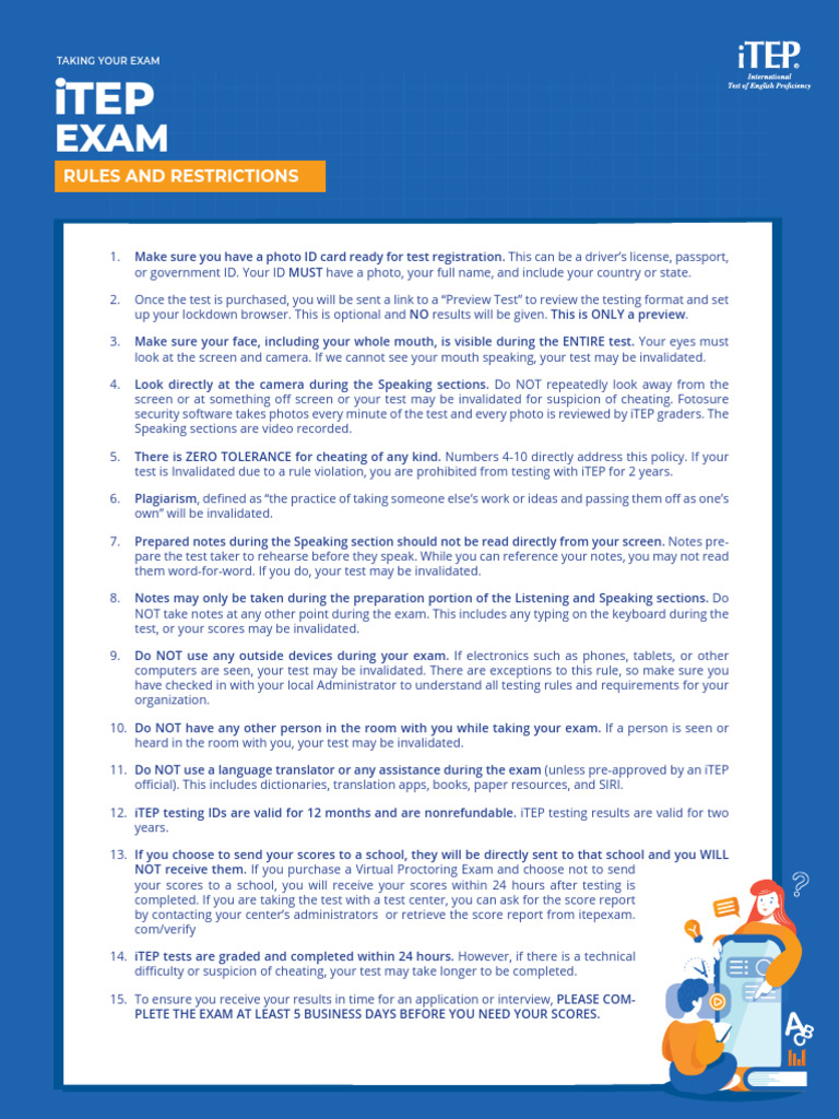 ENGLISH iTEP Rules and Restrictions | PDF | Computing