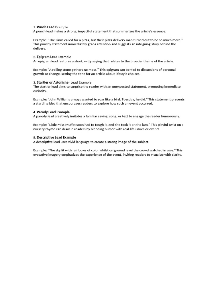 Punch Lead in Journalism Explained | PDF