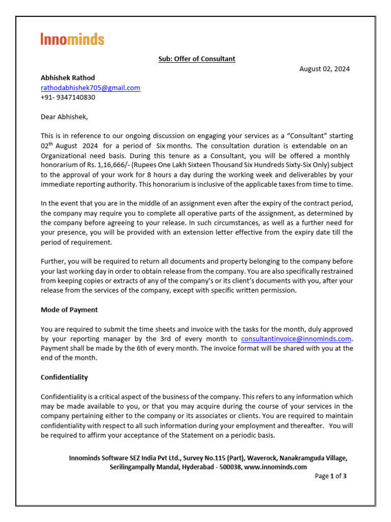 Consultant Offer from Innominds Software | PDF