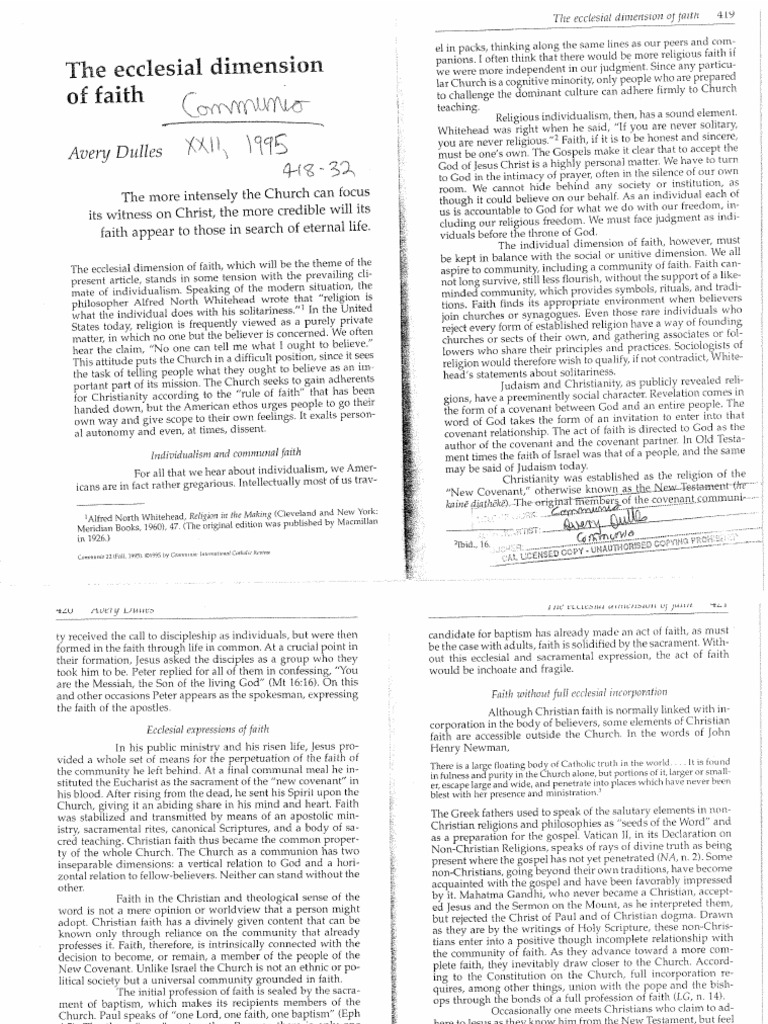2 - Dulles - Ecclesial Dimension of Faith | PDF