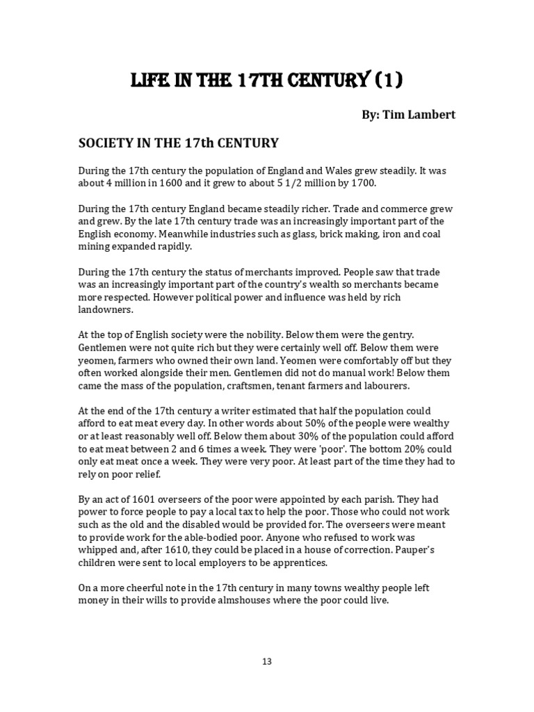 LIFE IN THE 17TH CENTURY Part 1 | PDF | Furniture | Chair