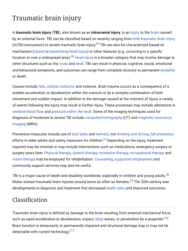 Traumatic brain injury - Wikipedia | PDF | Traumatic Brain Injury | Concussion