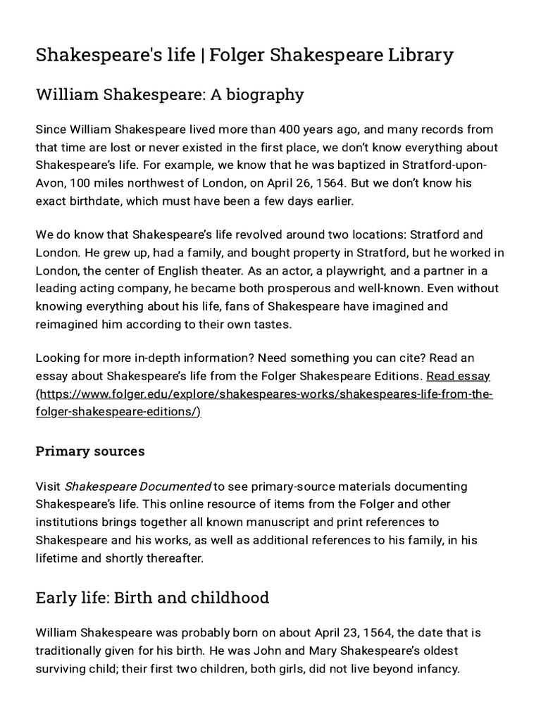 Shakespeare's life history | PDF | William Shakespeare