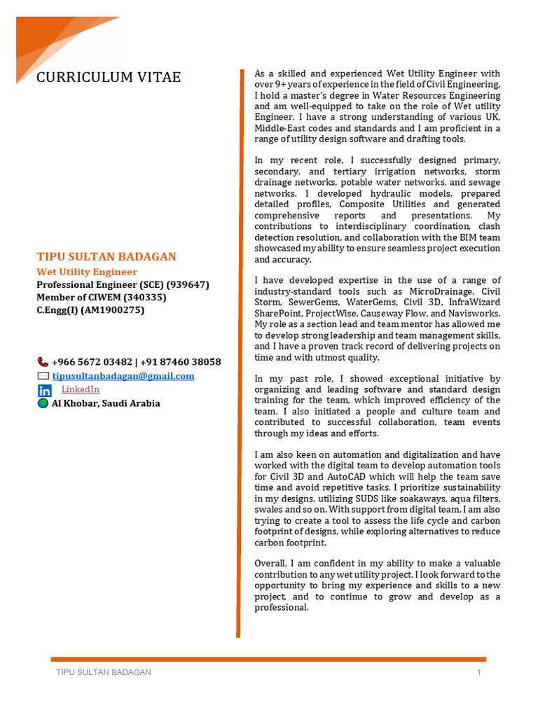 CV - Tipu Sultan Badagan - 2025 | PDF | Building Information Modeling ...