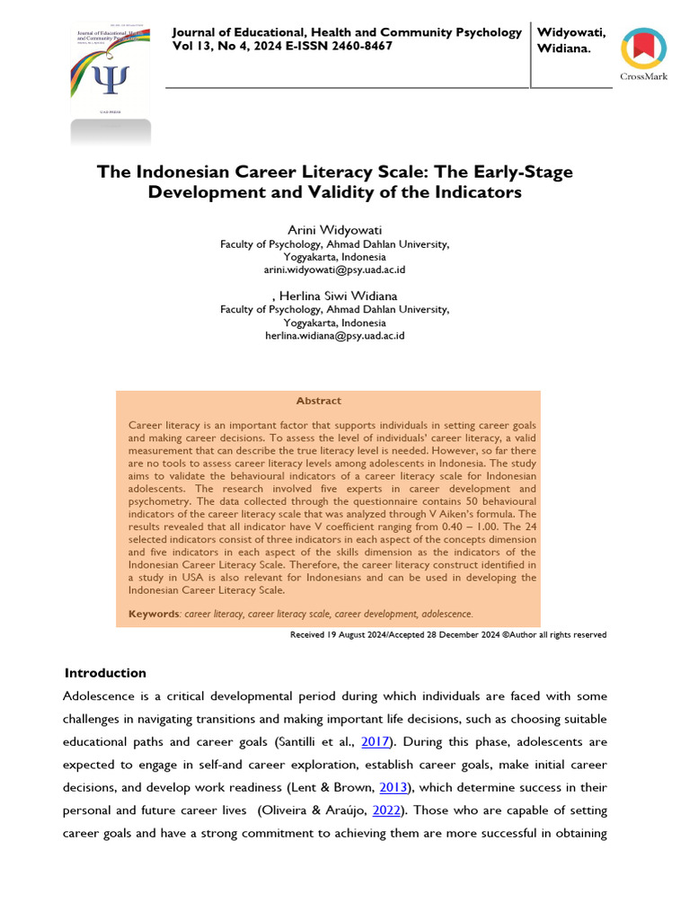 Indonesian Career Literacy Scale Development | PDF | Validity (Statistics) | Literacy