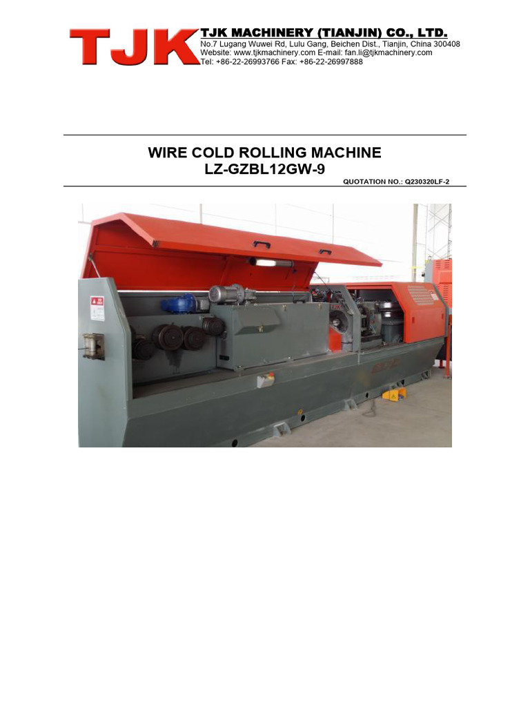 Wire Cold Rolling Machine LZ-9 | PDF | Wire | Rolling (Metalworking)