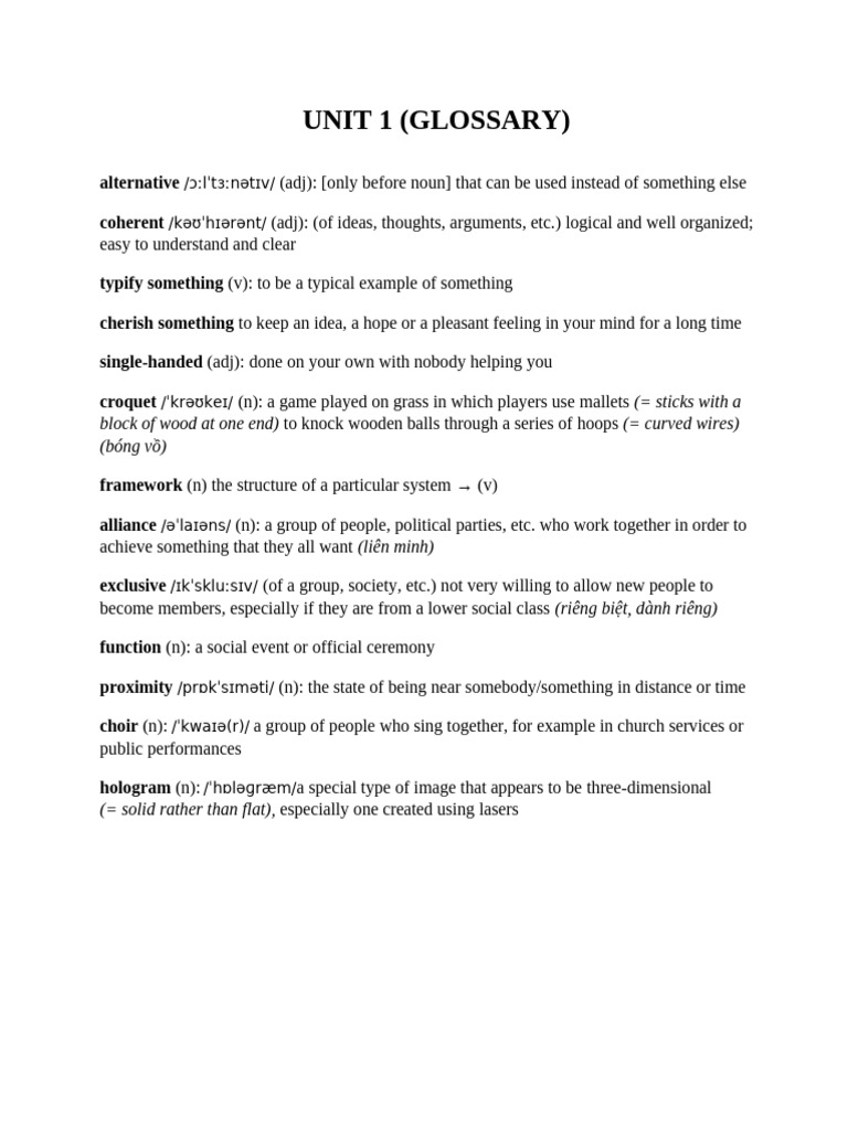 UNIT 1 (Glossary) | PDF