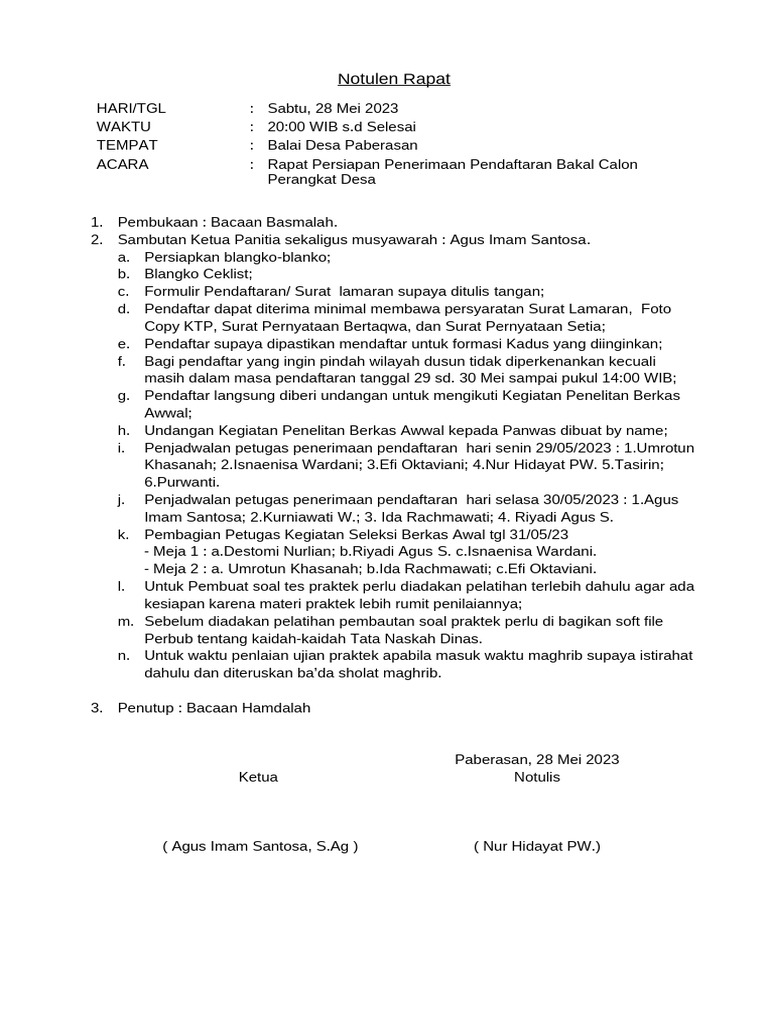 Notulen Rapat PPPD Sabtu 28 Mei 2023 | PDF