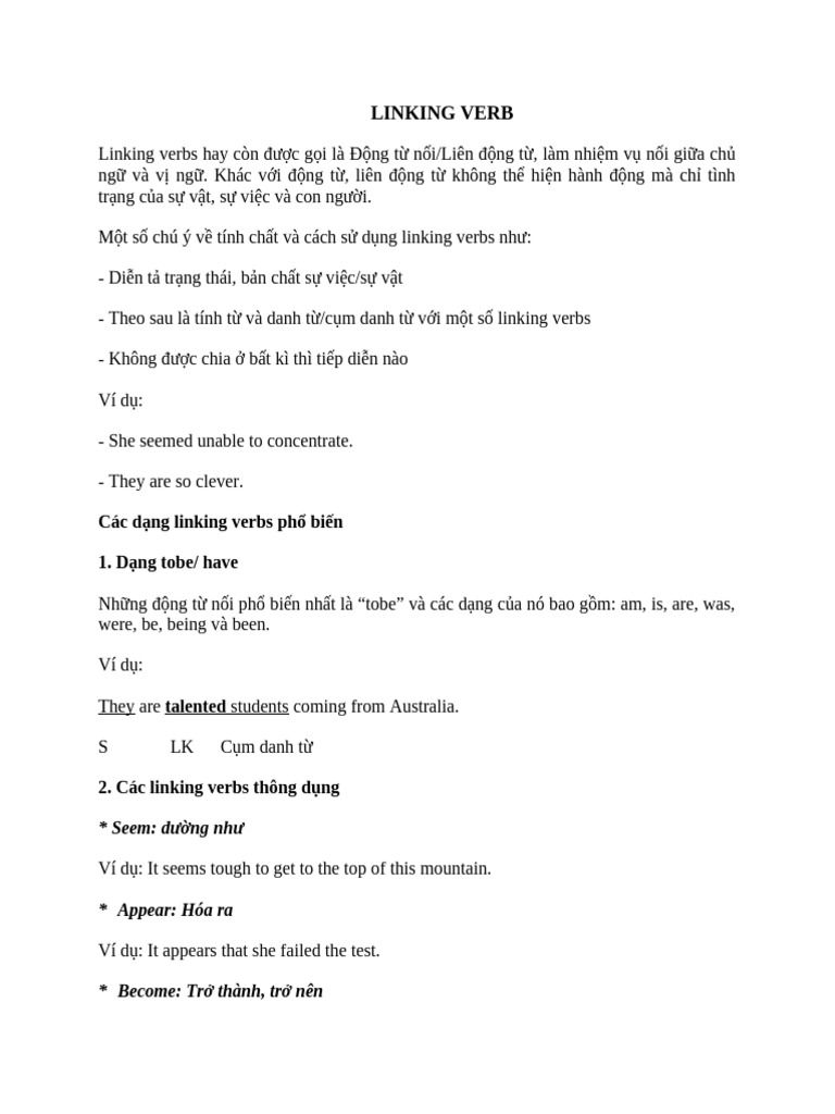 Linking Verbs | PDF