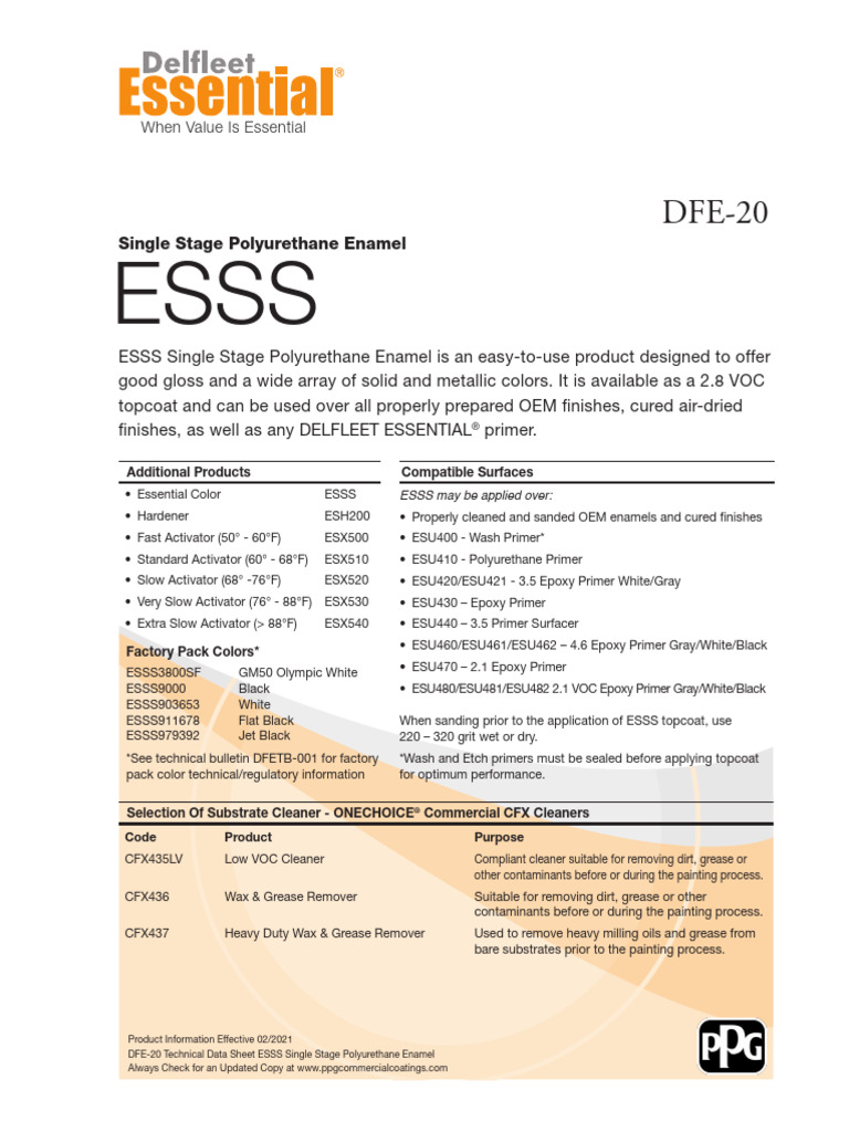 DFE-20 ESSS Single Stage Polyurethane 02192021 Final | PDF | Paint ...