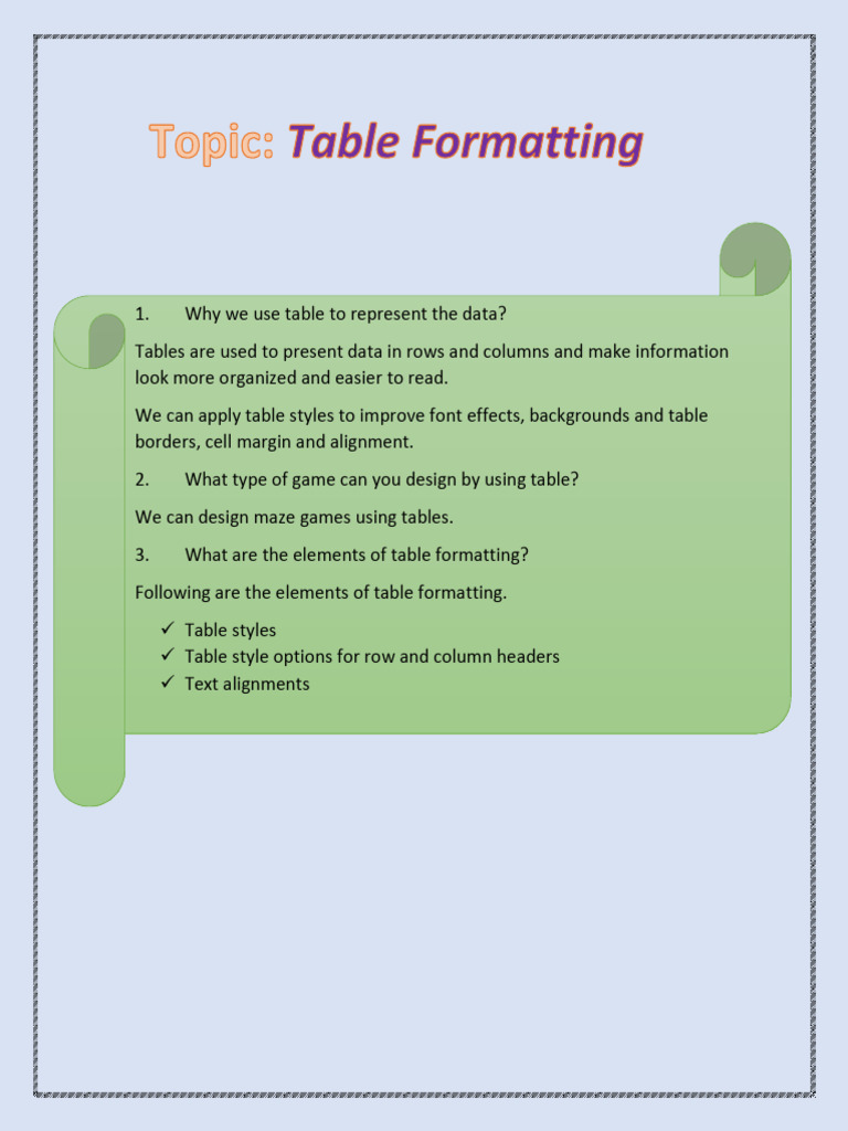 ICT-Note-3 Table Formatting | PDF