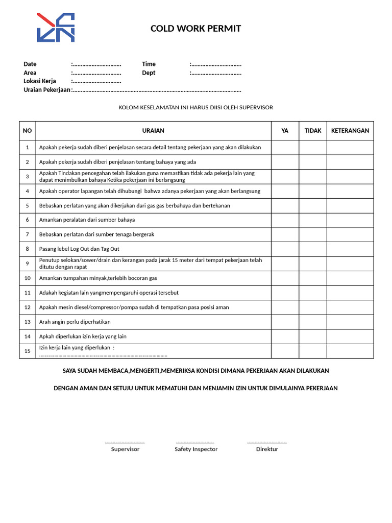 4 Cold Work Permit 2023 | PDF