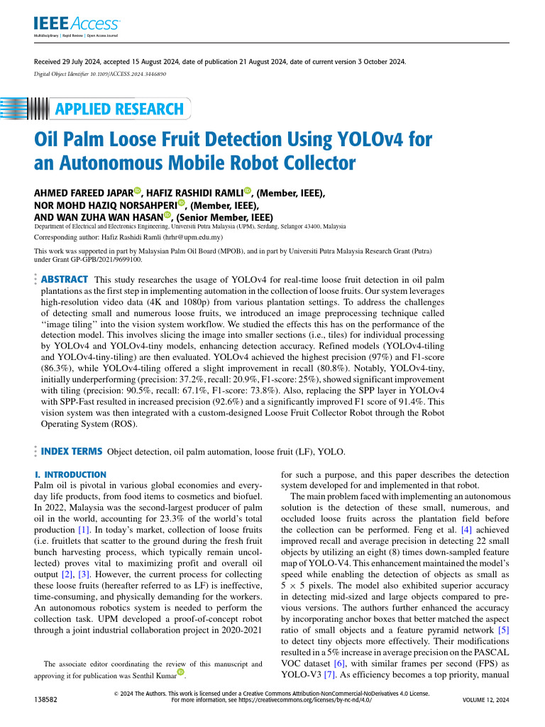 YOLOv4 for Oil Palm Fruit Detection | PDF